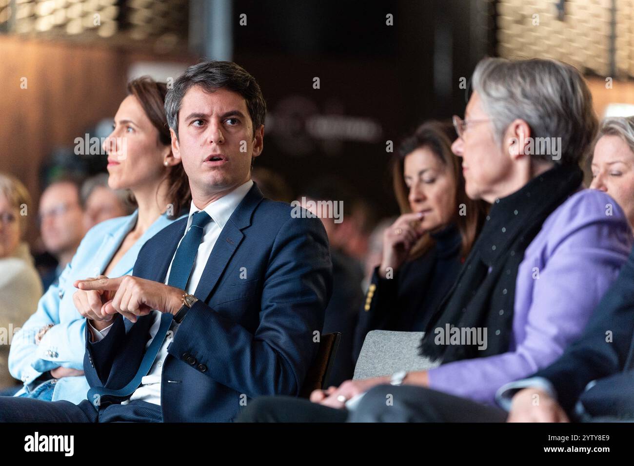 MEP Valerie Hayer and Gabriel Attal beside former prime minister ...