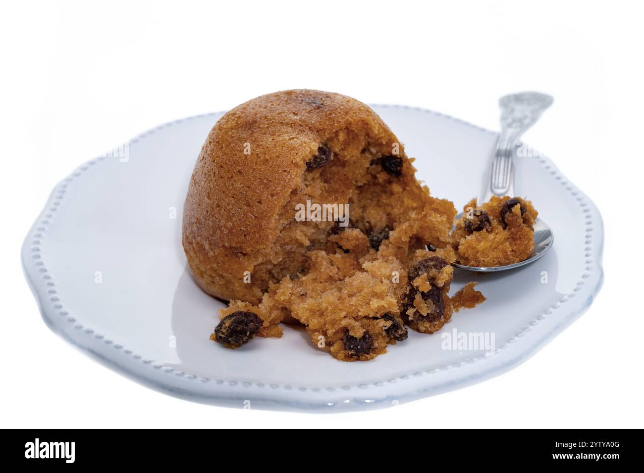 Classic British spotted dick pudding - white background Stock Photo - Alamy