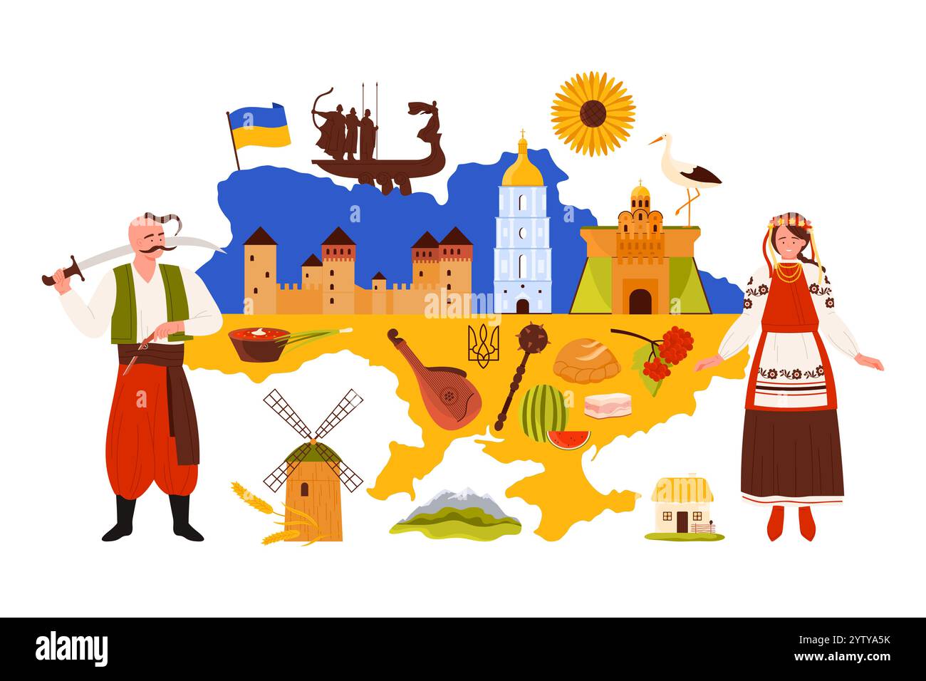 Travel to Ukraine, infographic map presentation with Cossack and cute ...
