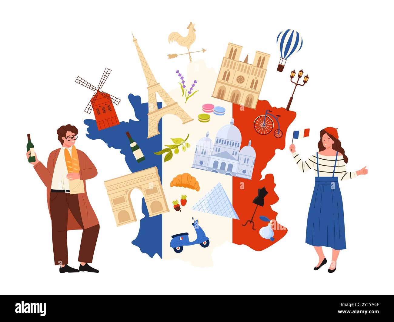 Travel to France, infographic map presentation with Frenchman and cute ...