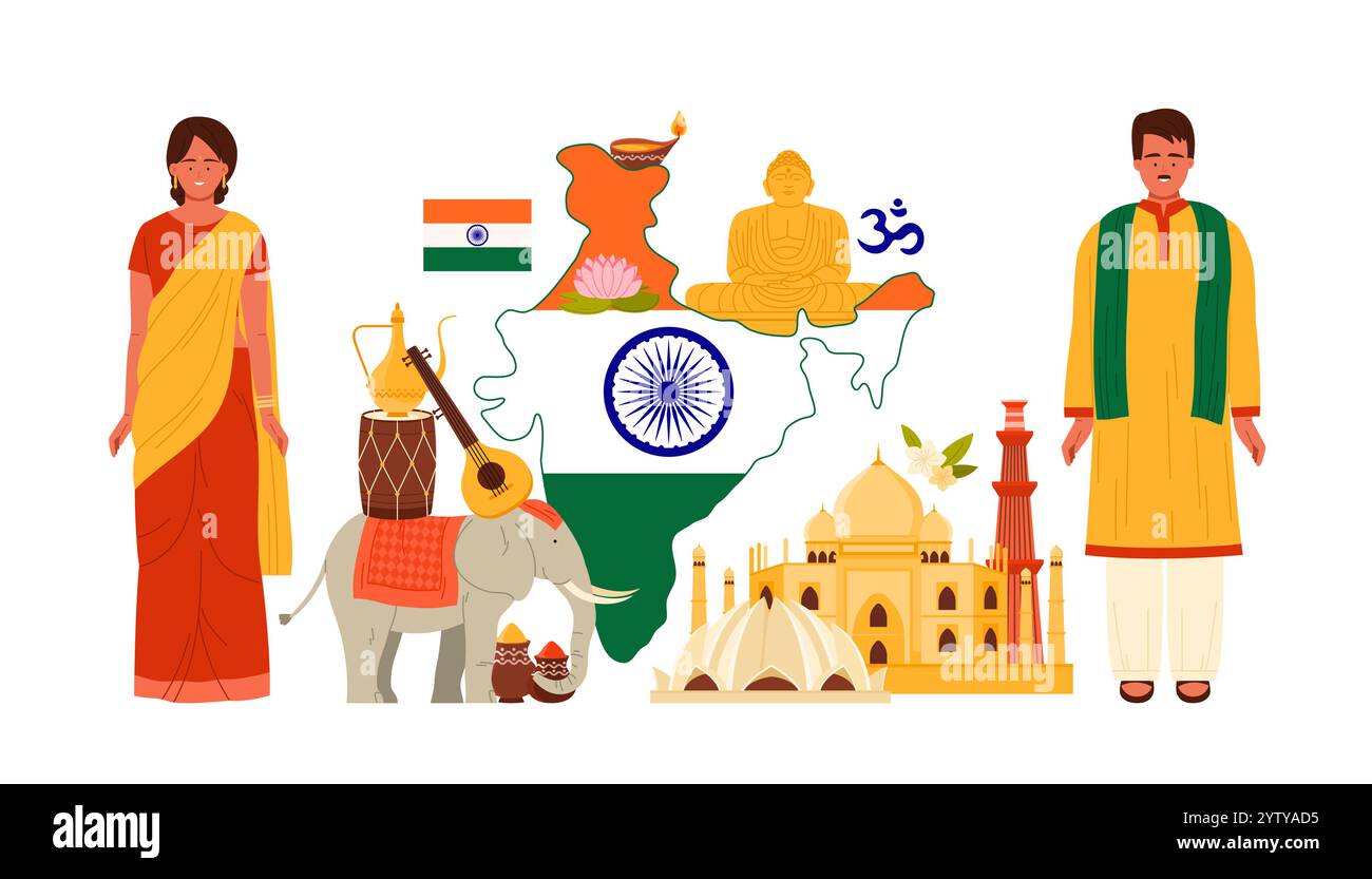 Travel to India, infographic collage poster of tourism with Indian man ...