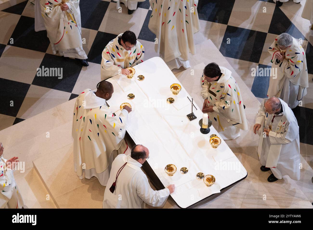 Members of the clergy during the first mass for the public in which ...