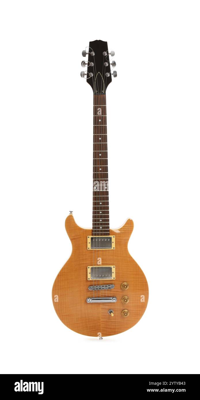 One wooden electric guitar isolated on white Stock Photo - Alamy