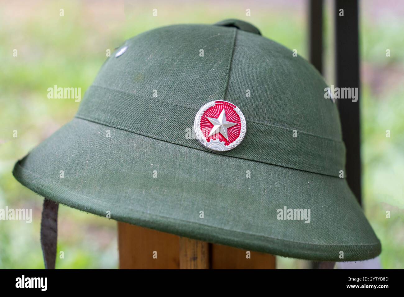 Green Vietnamese military hat with communist crest from the Vietnam War ...