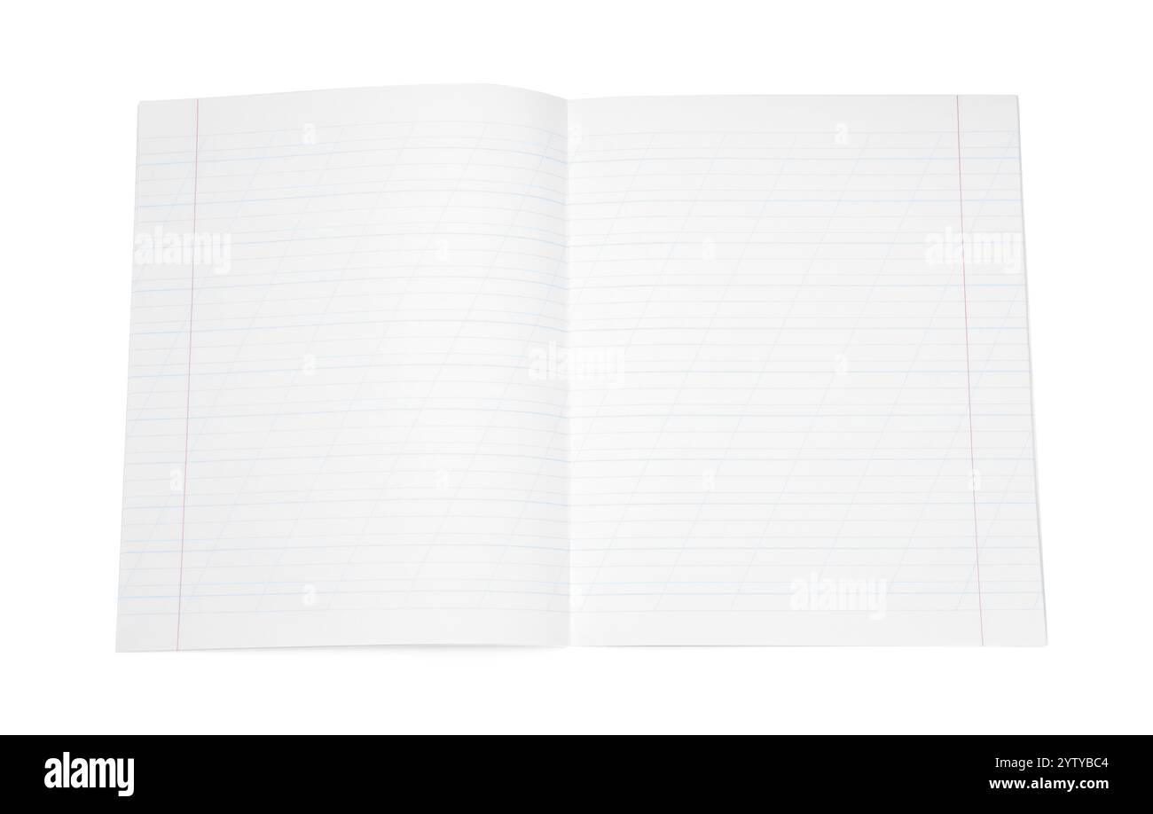 One open copybook isolated on white, top view. School stationery Stock ...