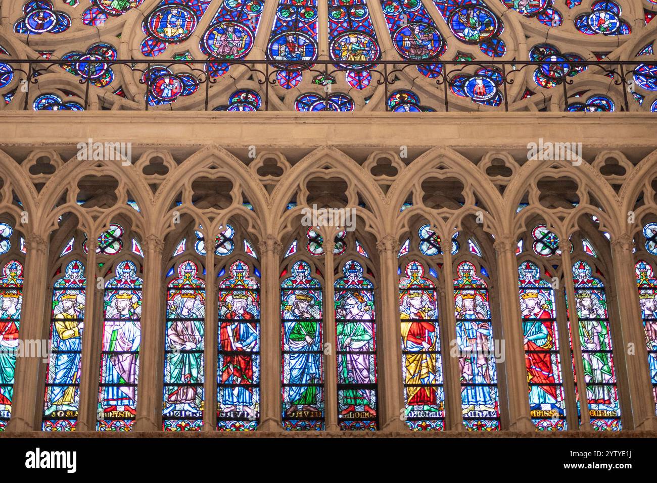 This photograph shows a general view of Notre-Dame de Paris cathedral ...