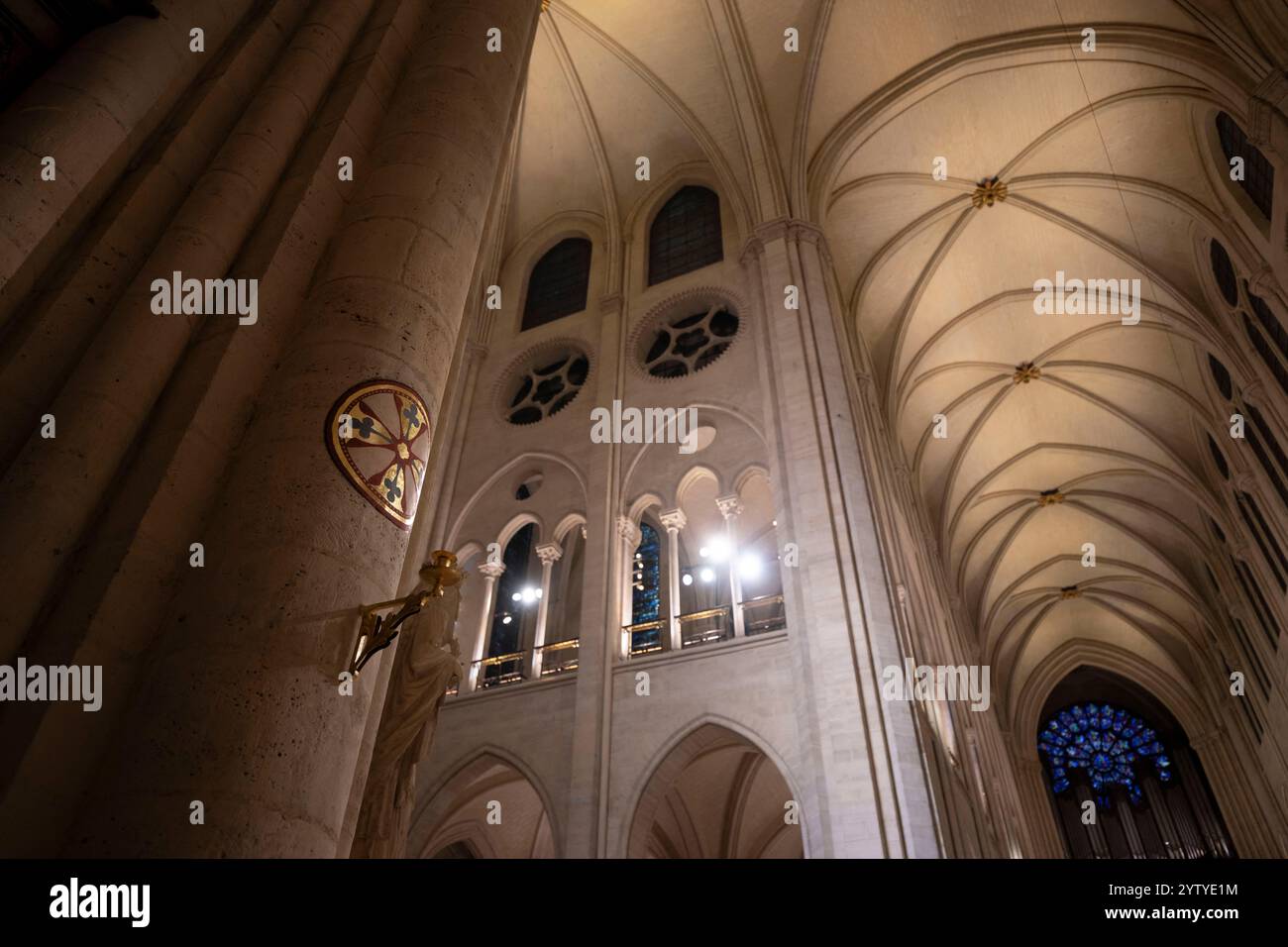 This photograph shows a general view of Notre-Dame de Paris cathedral ...