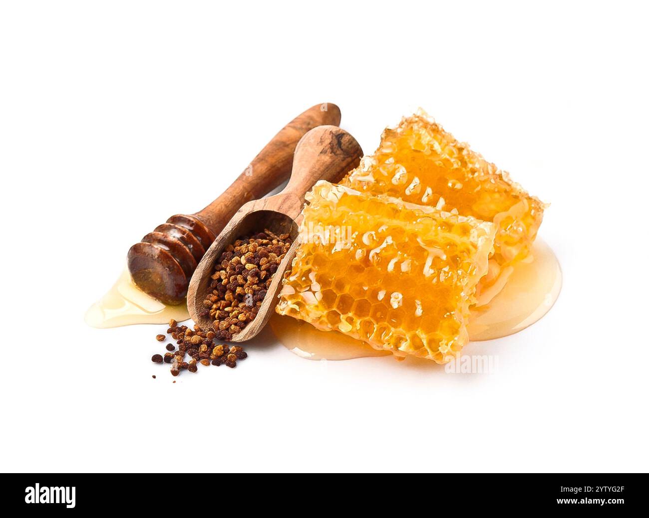 Honeycomb with propolis on white backgrounds Stock Photo - Alamy