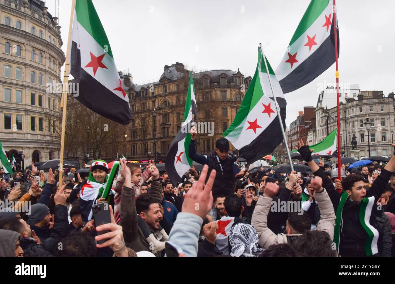London, UK. 8th December 2024. Members of the Syrian community and ...