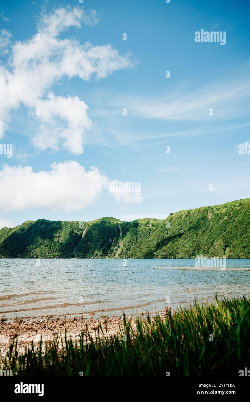 Lake and mountains, landscape and nature at Azores islands, Sete ...