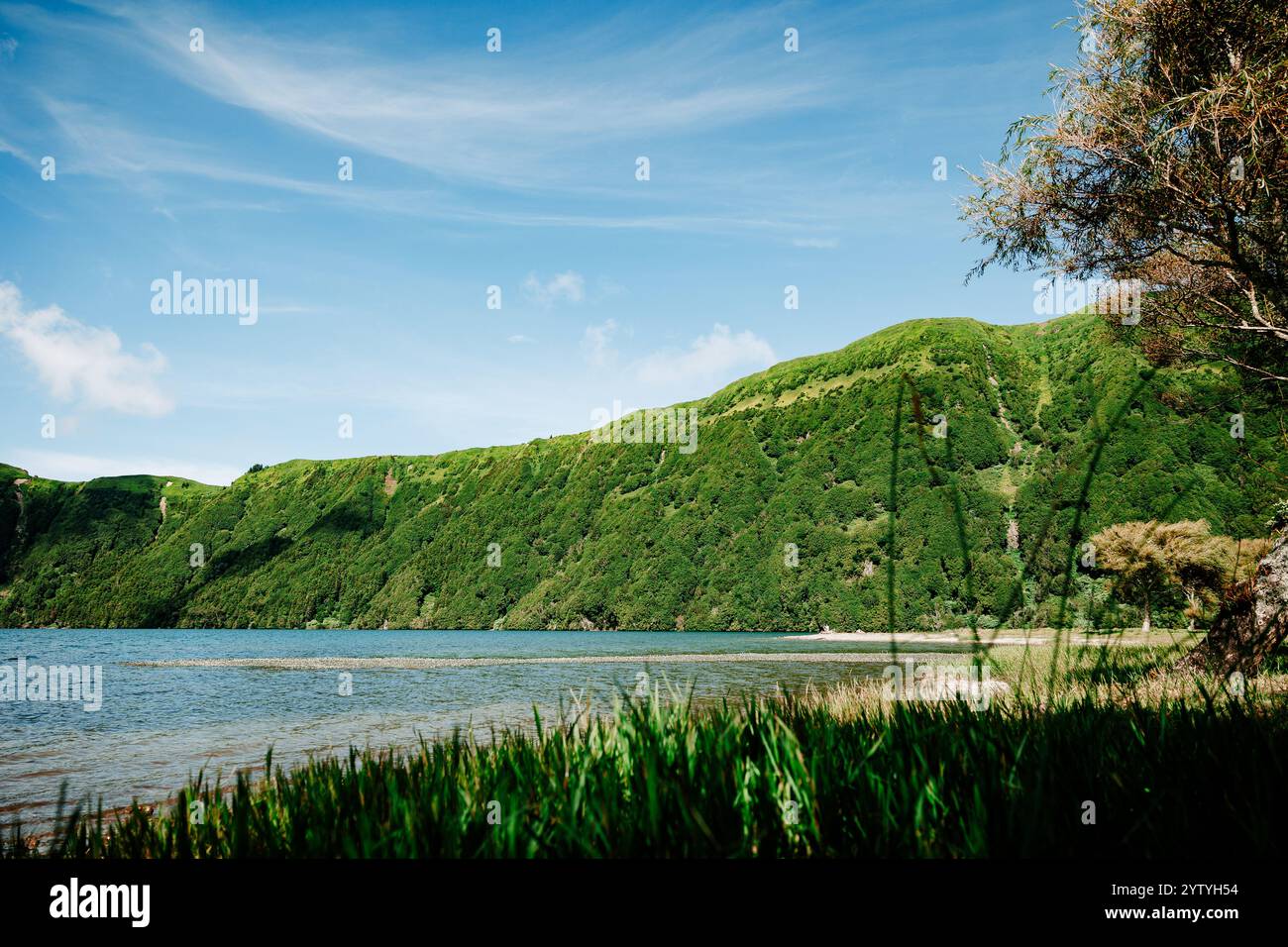 Lake and mountains, landscape and nature at Azores islands, Sete ...