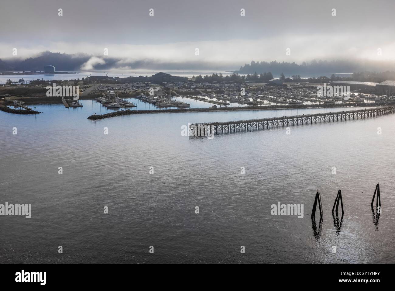 View of Yaquina Bay from Yaquina Bay Bridge along U.S. Route 101 along ...