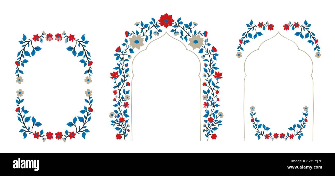 Mughal decorative arch ornamental floral. Vintage intricate traditional mughal style with ...