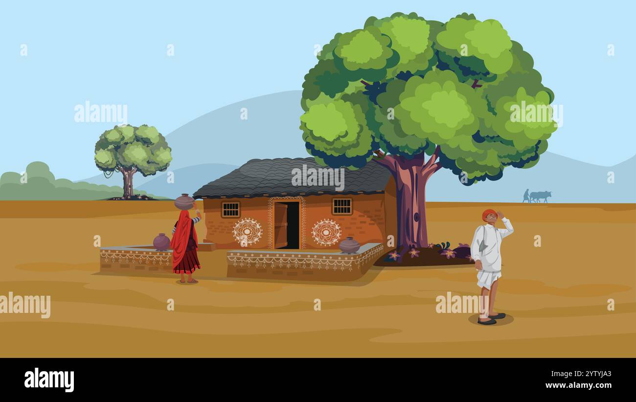 Indian village House, beautiful village people Stock Vector Image & Art ...