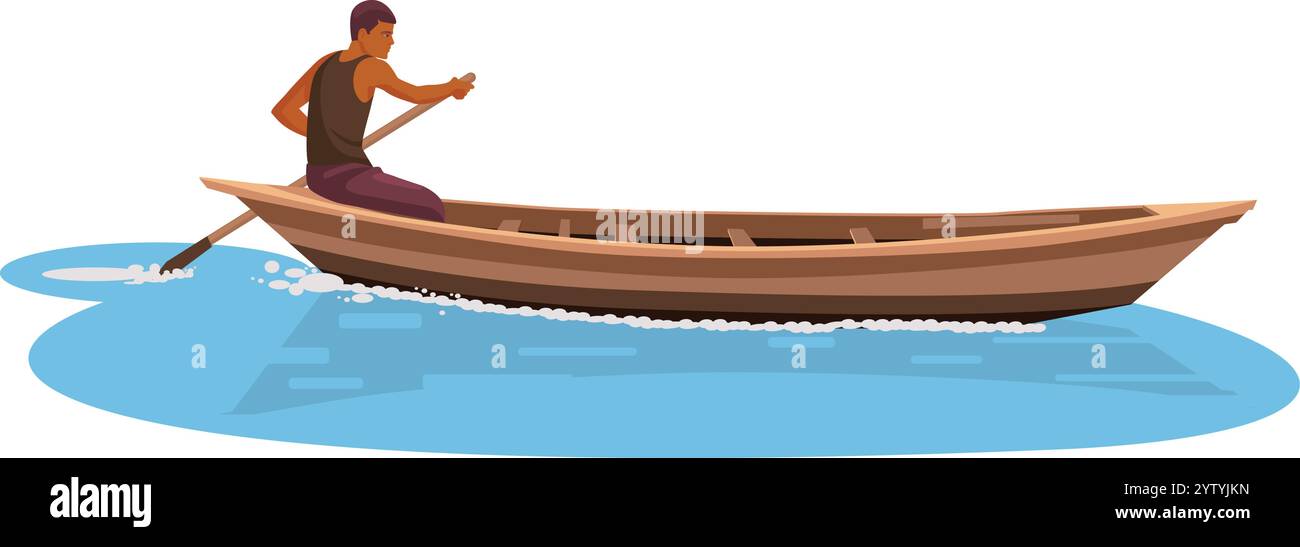 Wooden rowing boat on river Stock Vector Images - Alamy