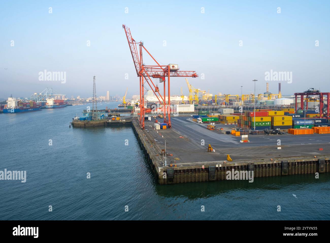 Wide angle view of Dublin Port and the River Liffey, showing the LO-LO ...