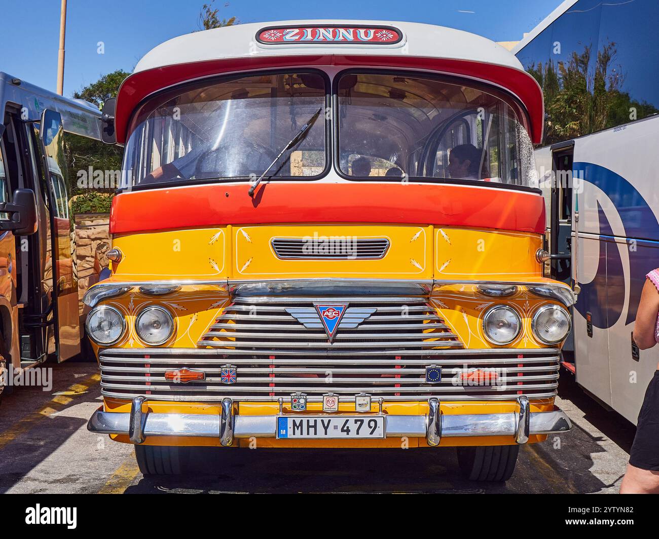 Shiny chrome plating on an old Maltese bus Stock Photo - Alamy