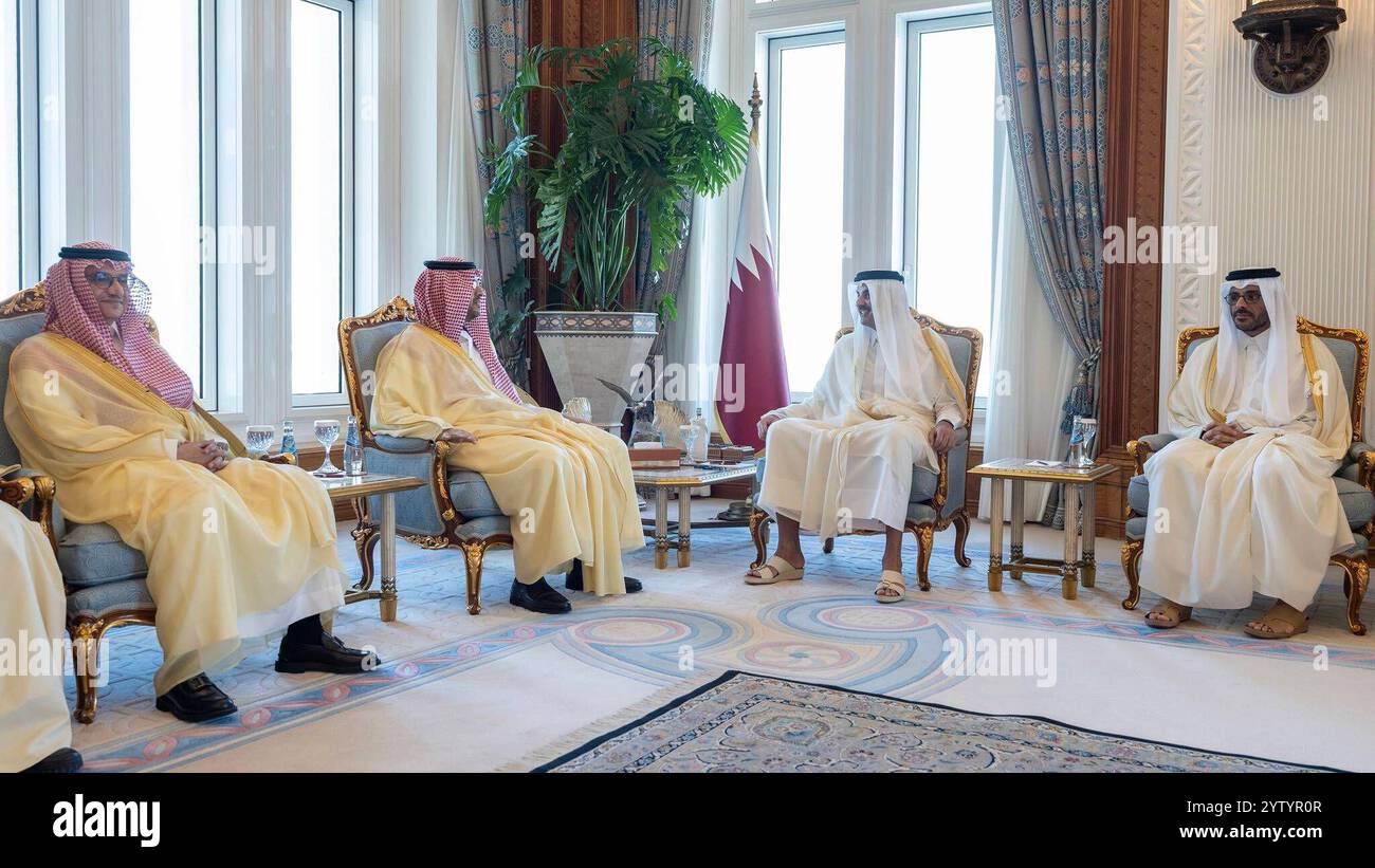 Qatari Emir Sheikh Tamim bin Hamad Al Thani receives Prince Turki bin ...