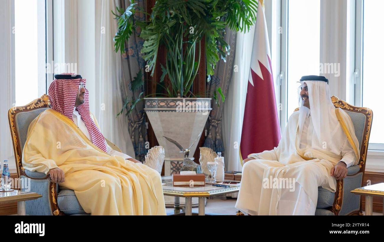 Qatari Emir Sheikh Tamim bin Hamad Al Thani receives Prince Turki bin ...