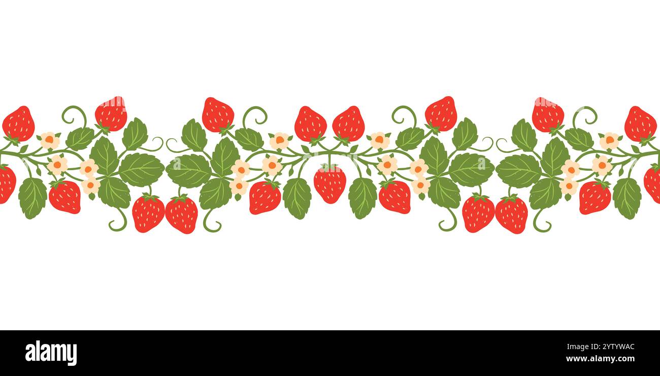 Symmetric berry ornamental border seamless pattern. Strawberry fruits ...