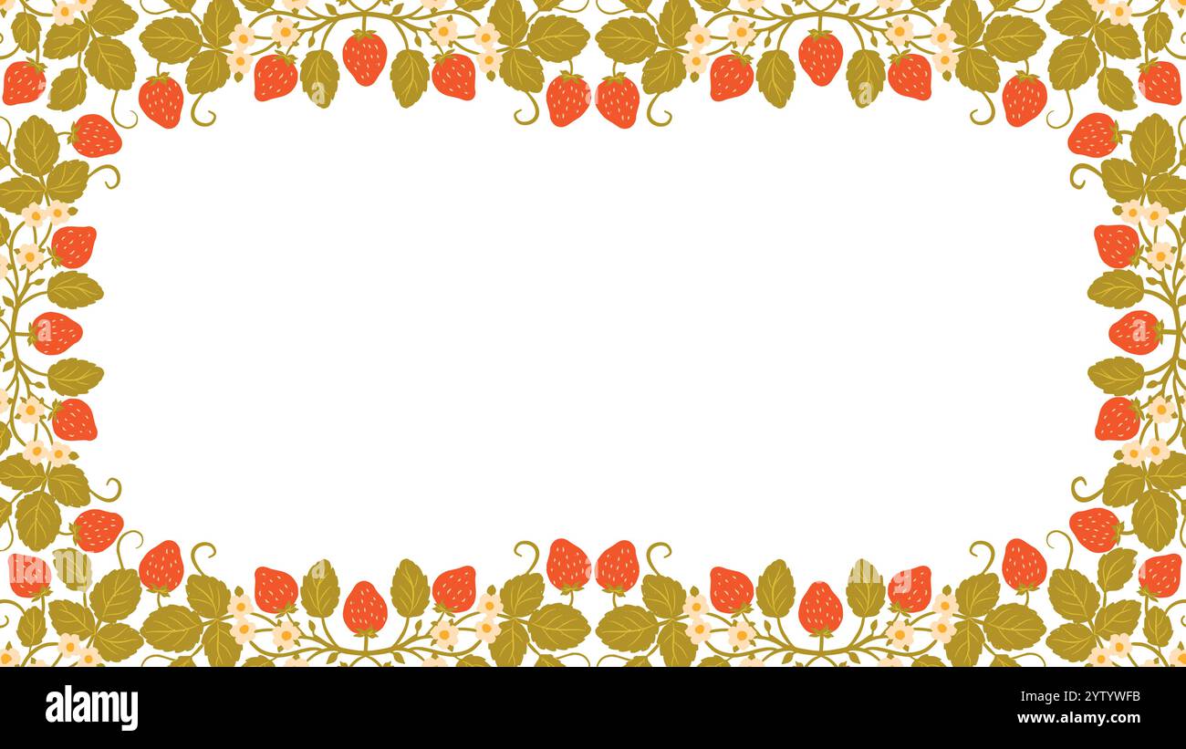 Strawberry frame, cartoon colored vector illustration. Red berries ...