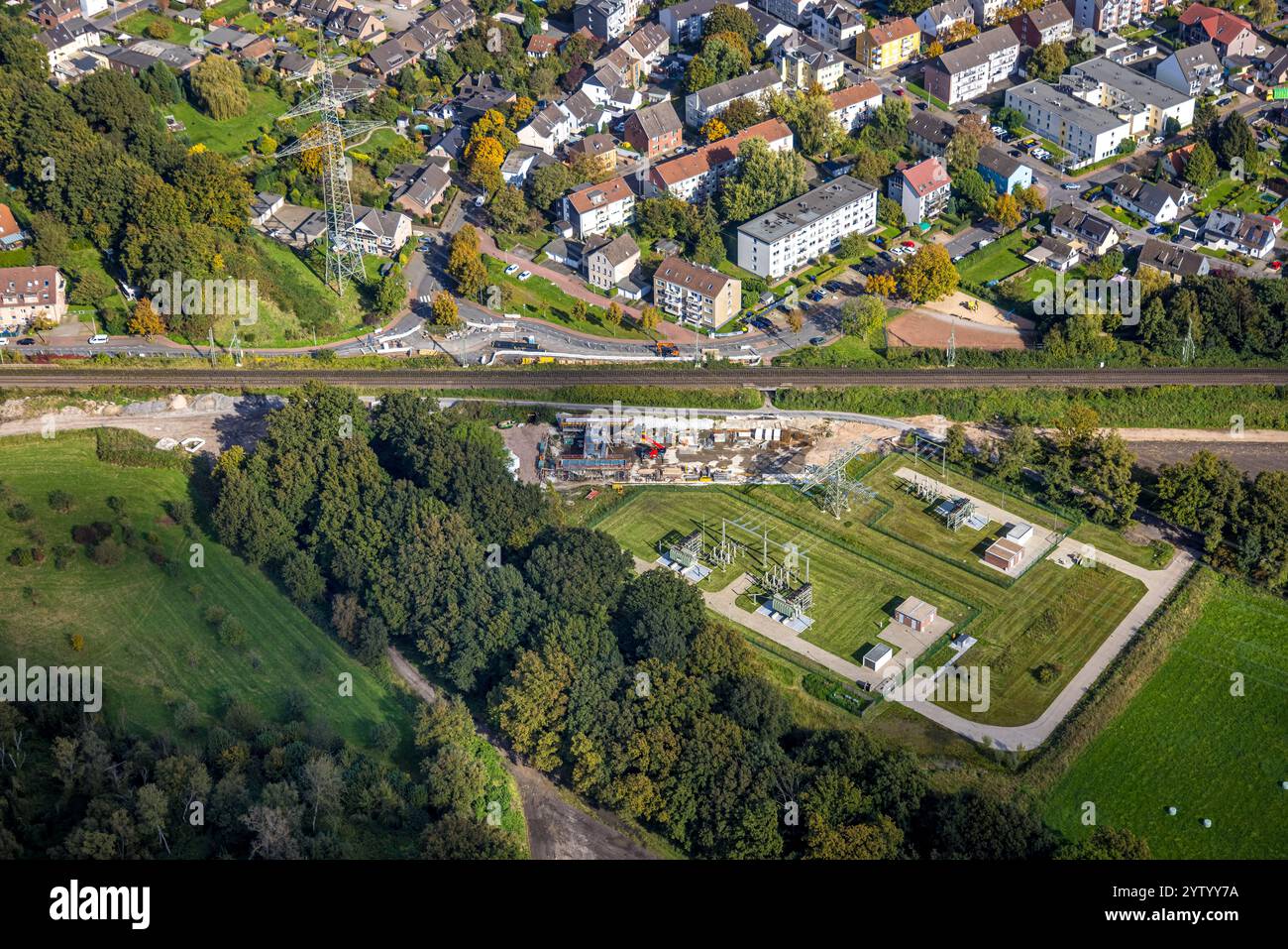 Aerial view, construction site transformer station substation ...