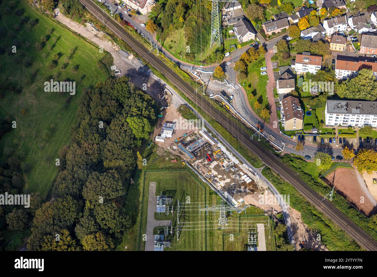 Aerial view, construction site transformer station substation ...