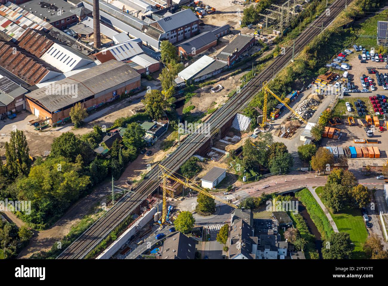 Aerial view, construction site Landwehrstraße bridge, extension of the ...