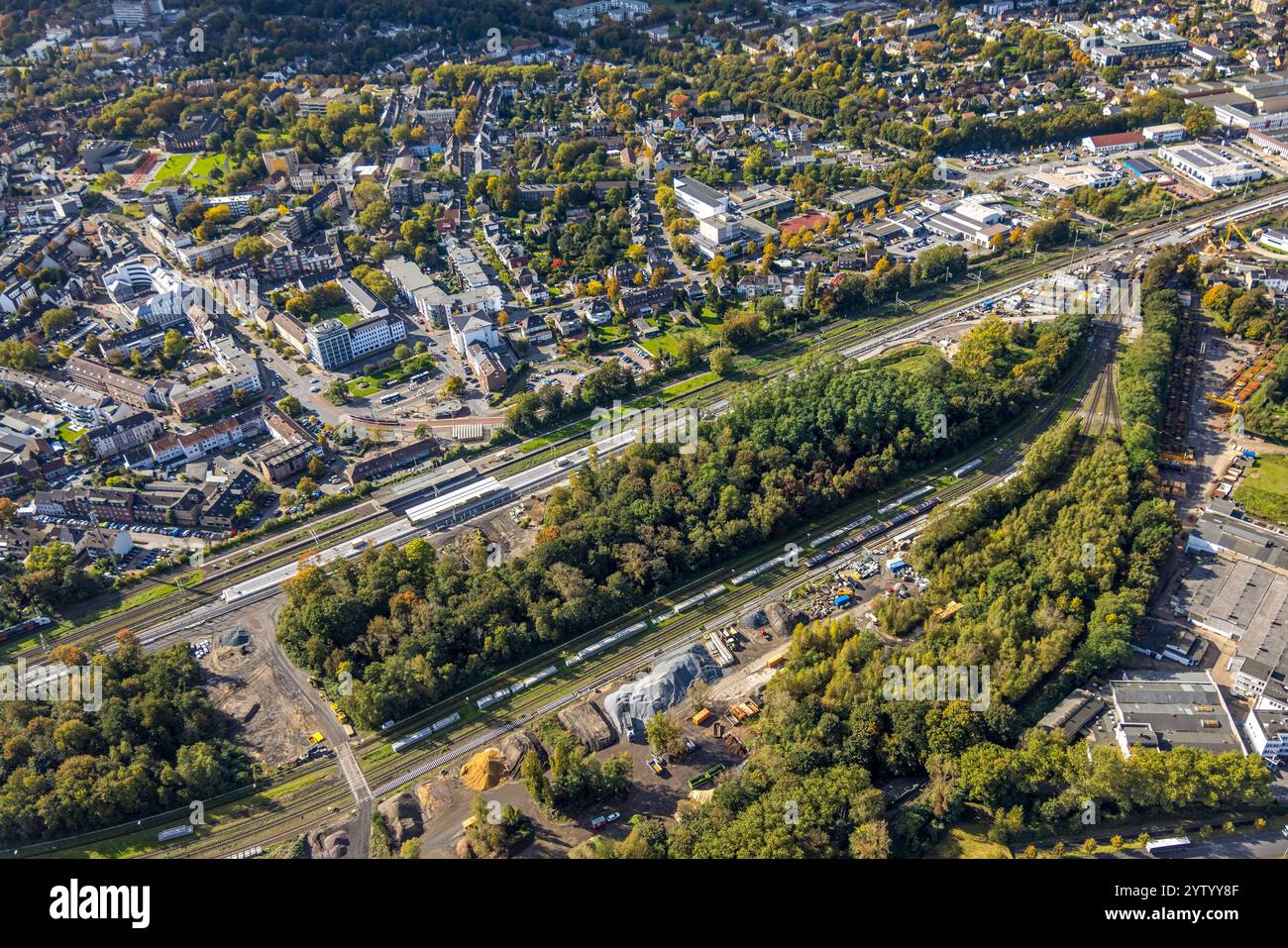 Aerial view, Dinslaken railroad station, construction site for noise ...