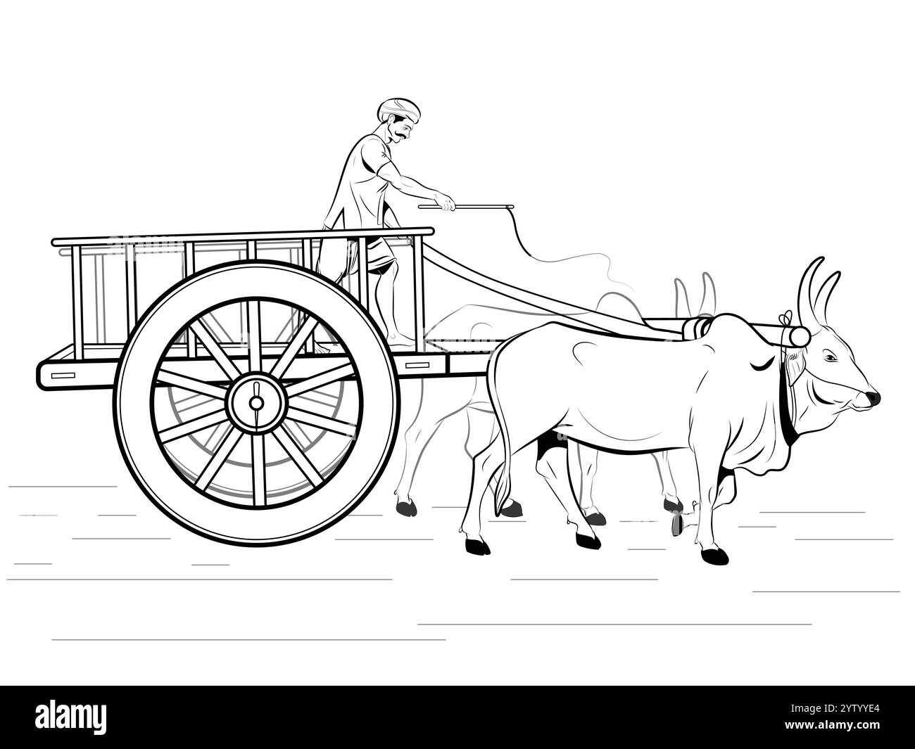 farmer riding a bullock cart Indian village Stock Vector Image & Art ...