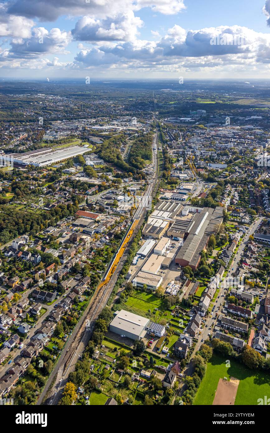 Aerial view, construction site at the railroad tracks Am Alten ...