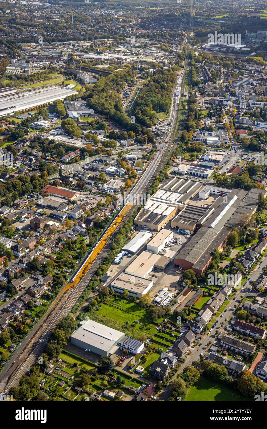 Aerial view, construction site at the railroad tracks Am Alten ...