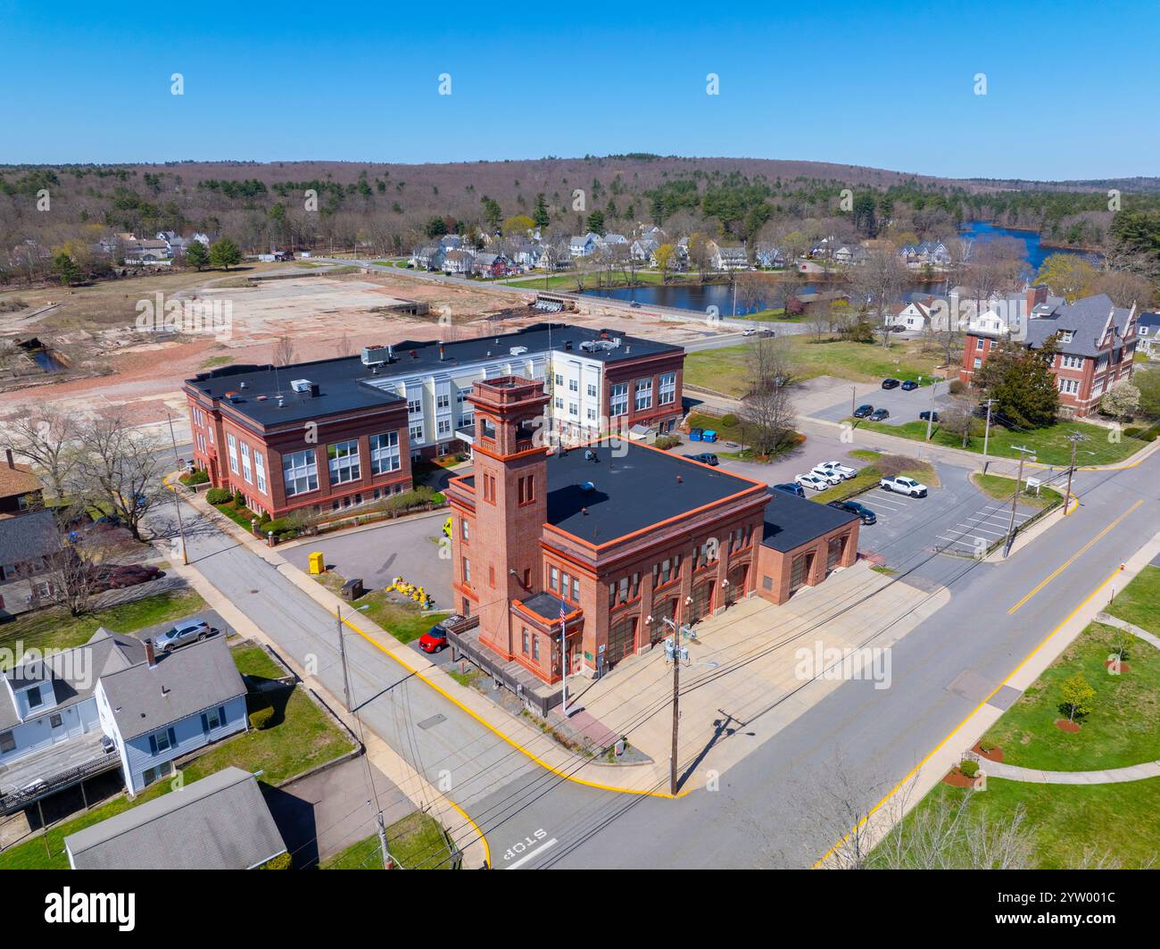 Hopedale Fire Department aerial view at 40 Dutcher Street in spring in ...