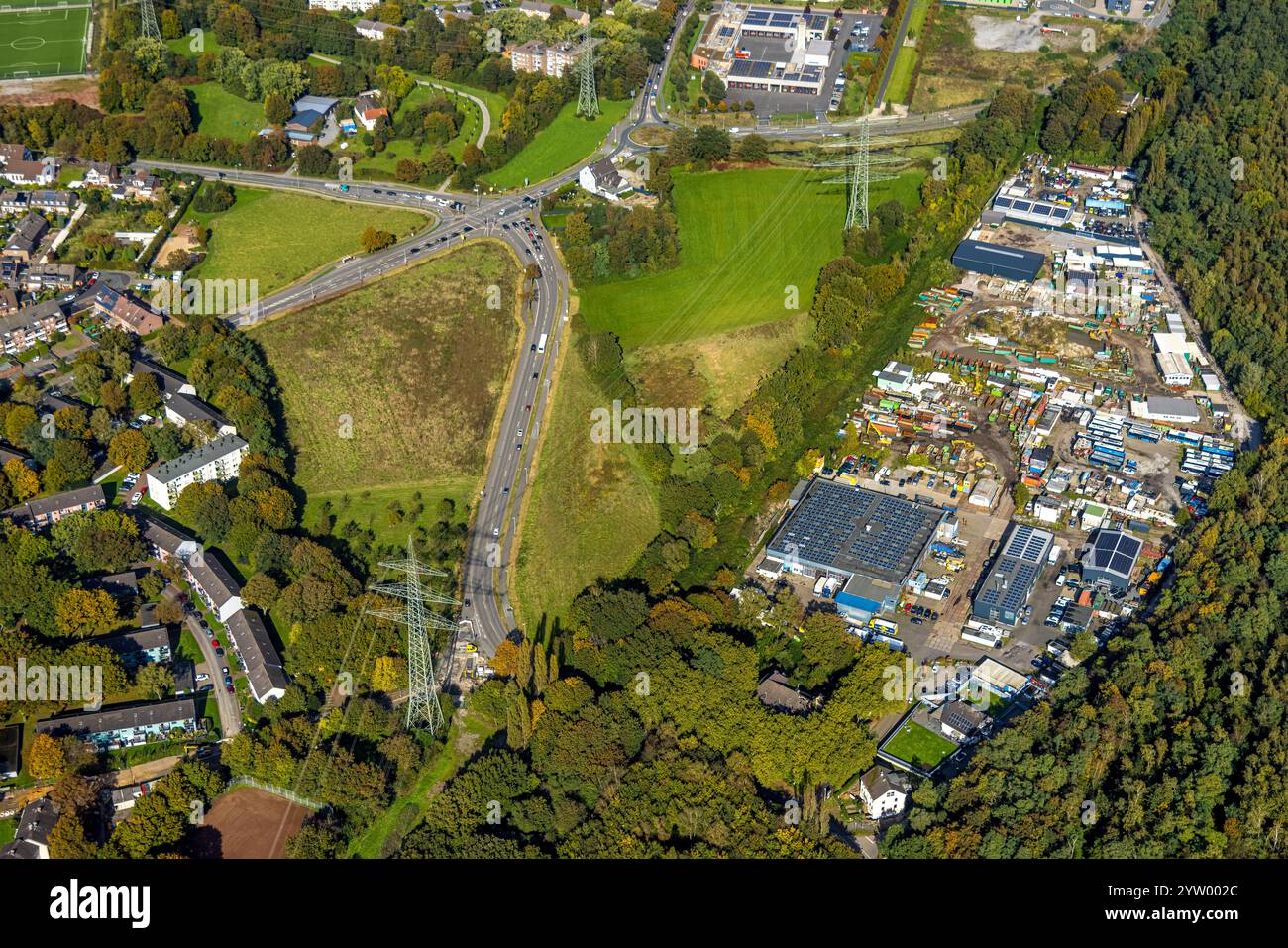 Aerial view, intersection of Hünxer Straße and Augustastraße, traffic ...
