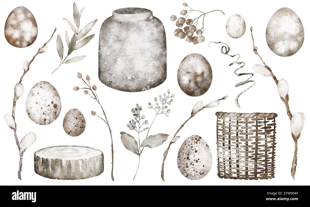 Watercolor Easter clipart collection. Hand-drawn set of floral and ...