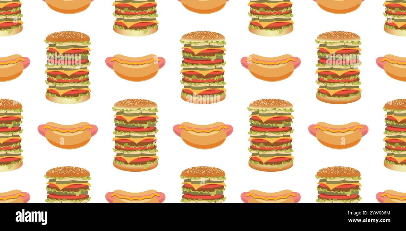 Fast food seamless pattern with hamburger and sausage. Fast food ...