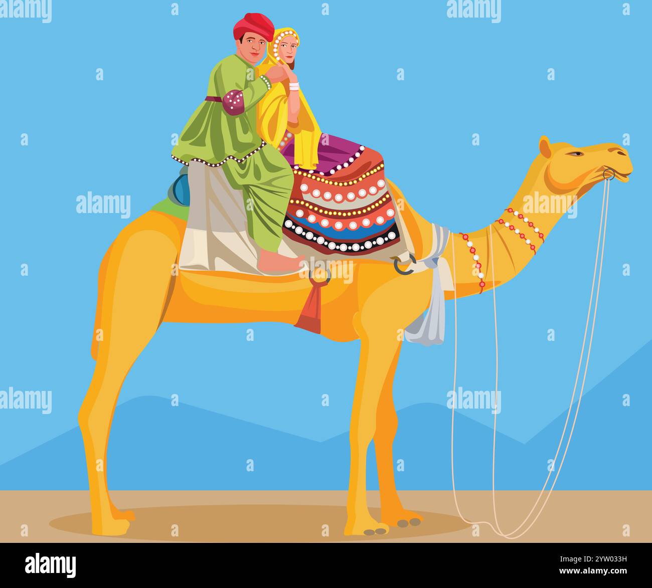 Young couple riding camel wearing traditional dress Stock Vector Image ...