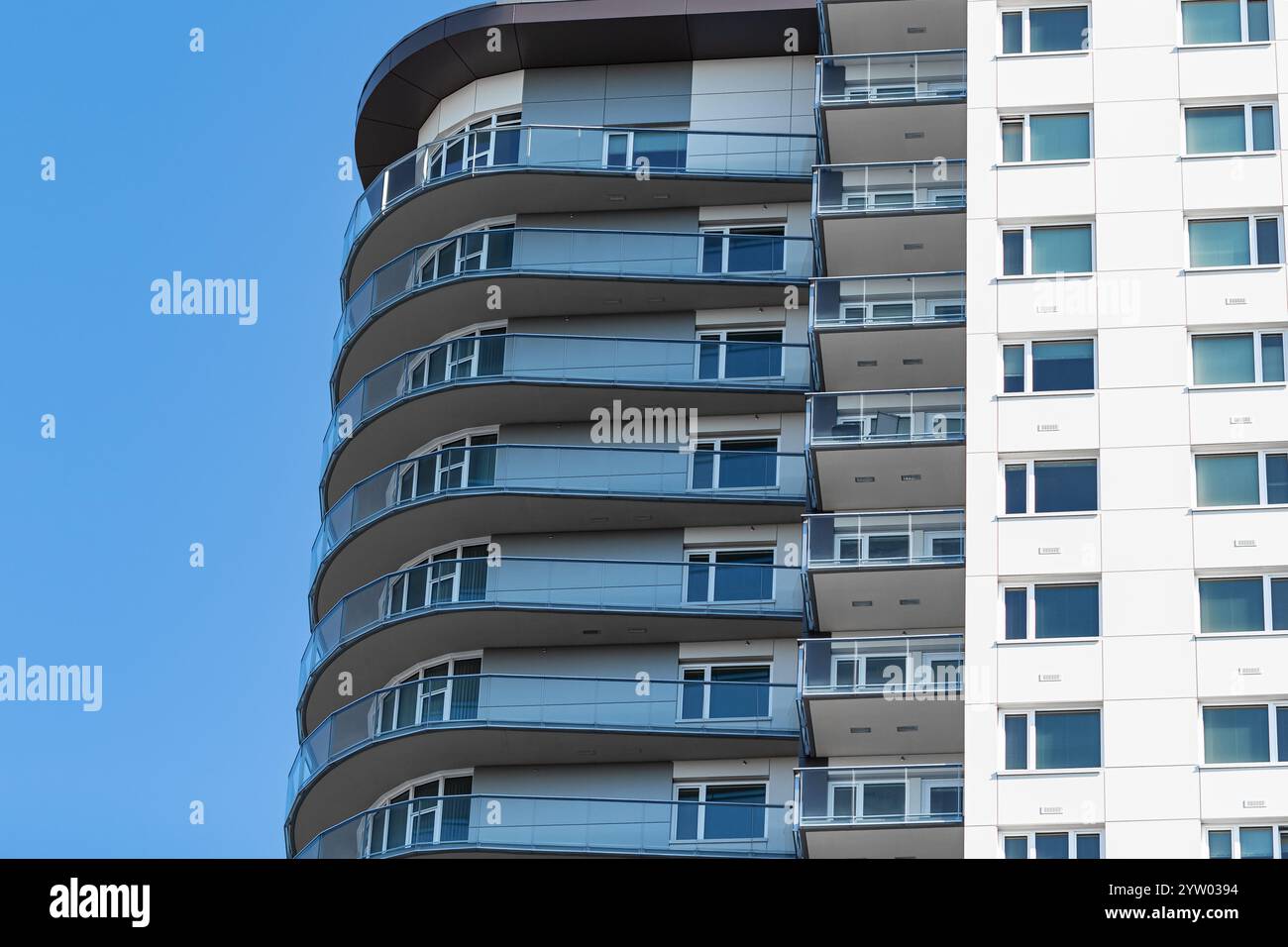 Detail in Modern residential flat apartment building exterior. Fragment ...