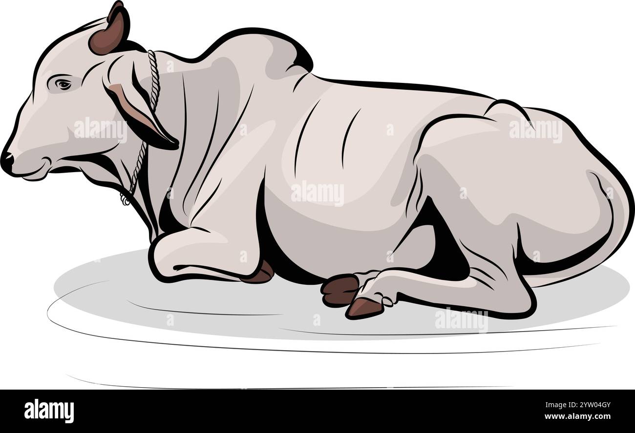 Beautiful Bull Sitting On Ground Stock Vector Image & Art - Alamy
