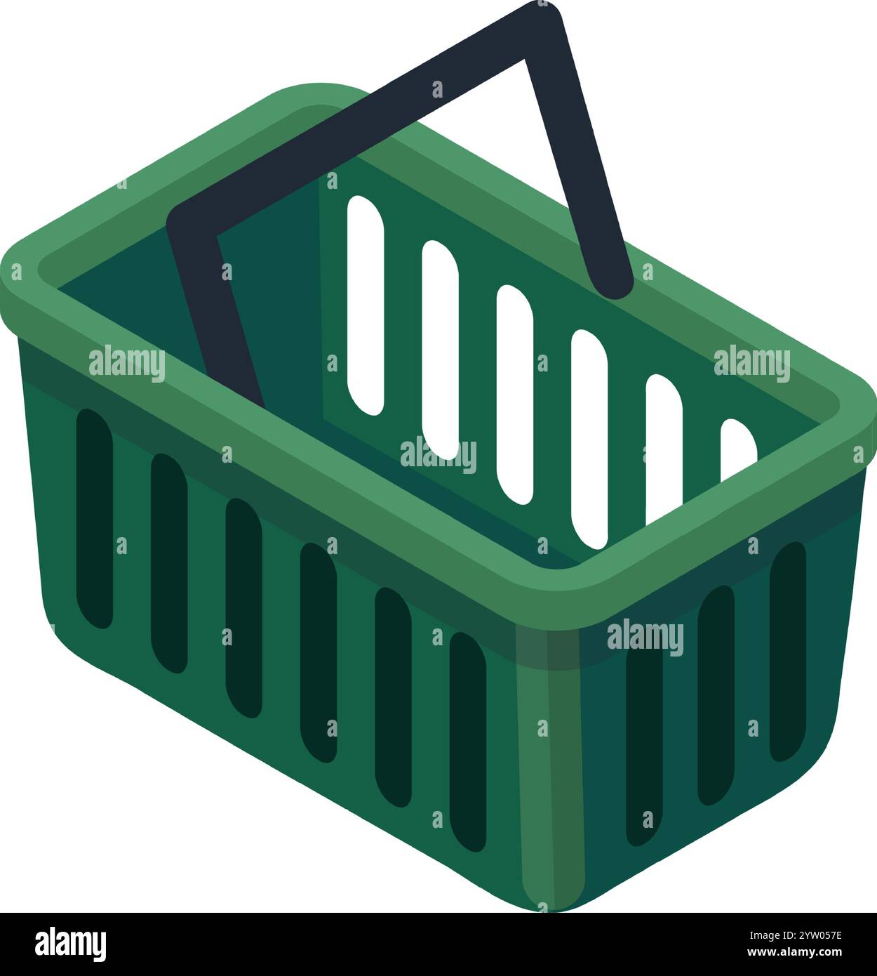 Empty green plastic shopping basket with black handle represents online ...