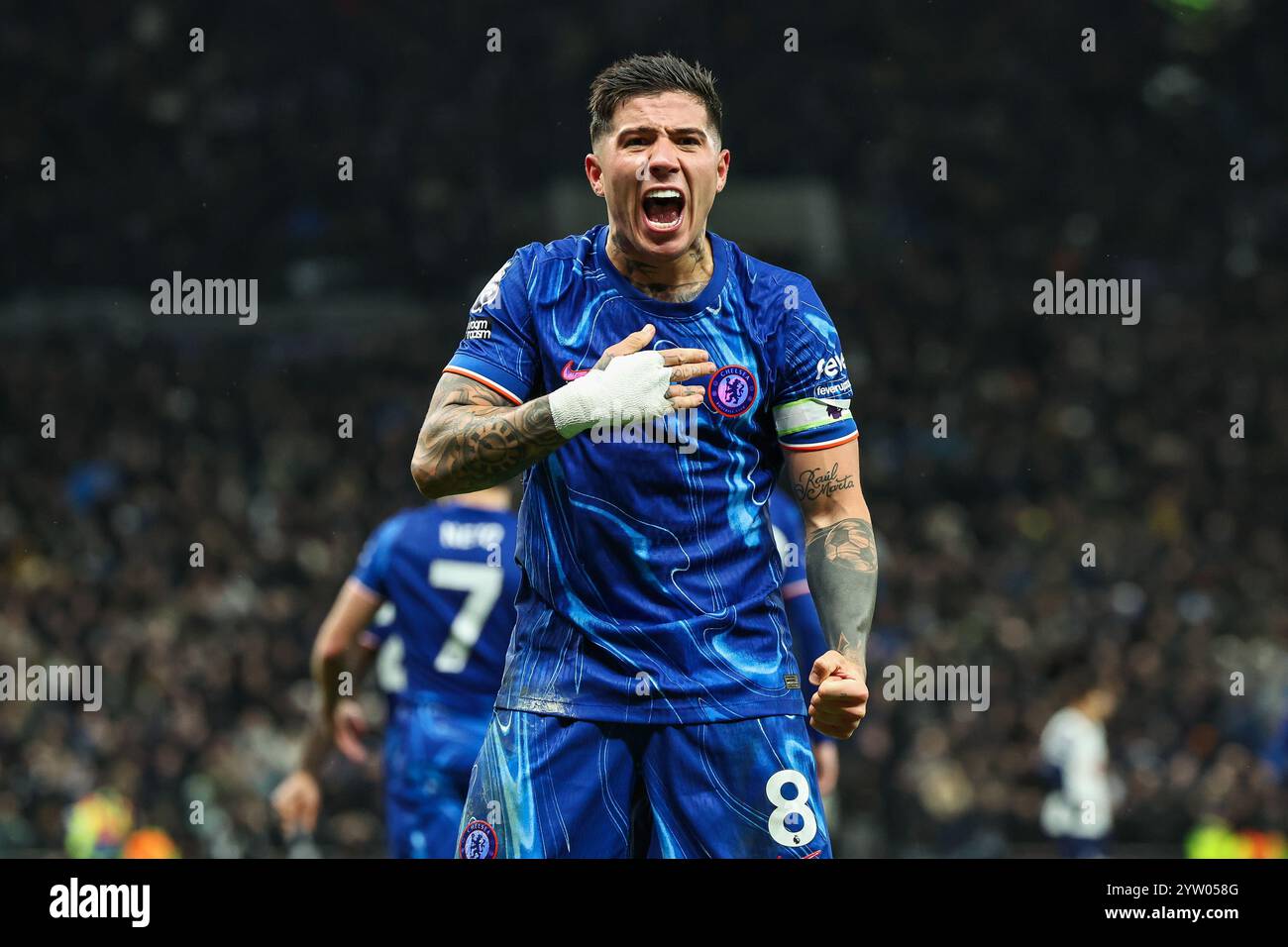 Enzo Fernández of Chelsea celebrates his goal to make it 2-3 during the ...