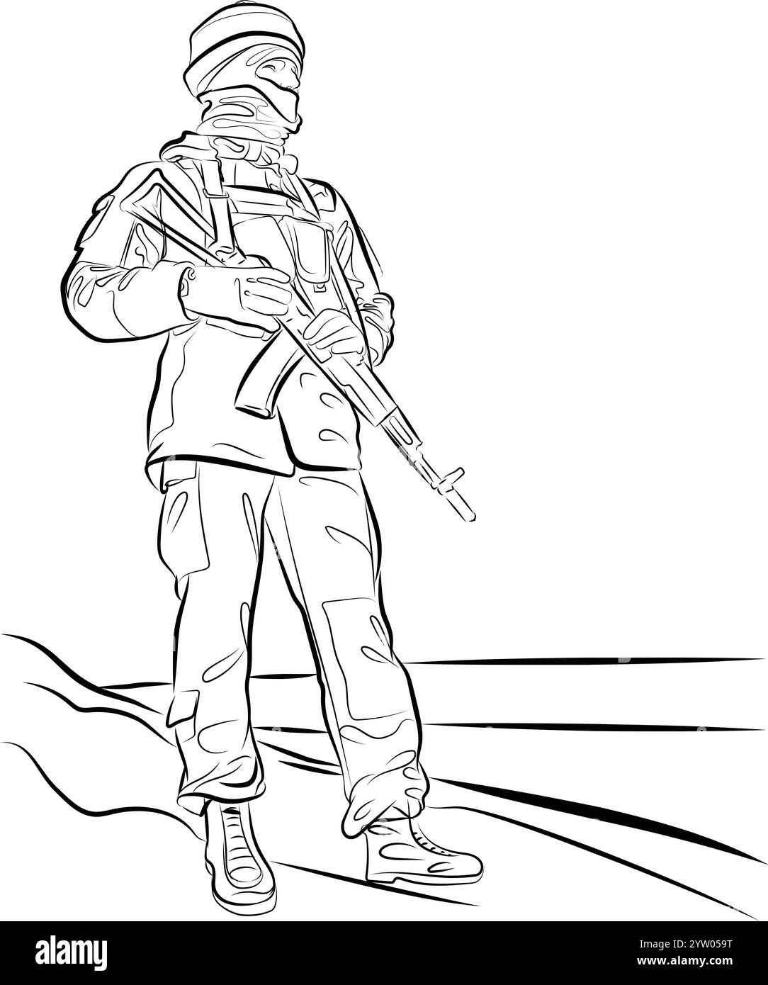 Soldier with weapon military service concept sketch Stock Vector Image ...