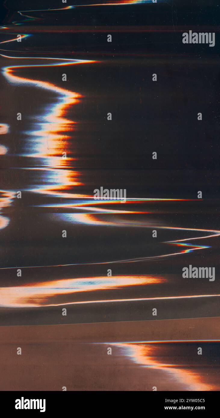 Distortion glitch. Dust scratch overlay. Light flare wave. Blue orange ...