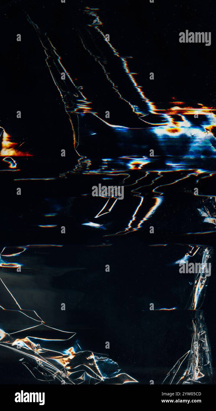 Glitch overlay. Creased film texture. Blue orange white color light ...