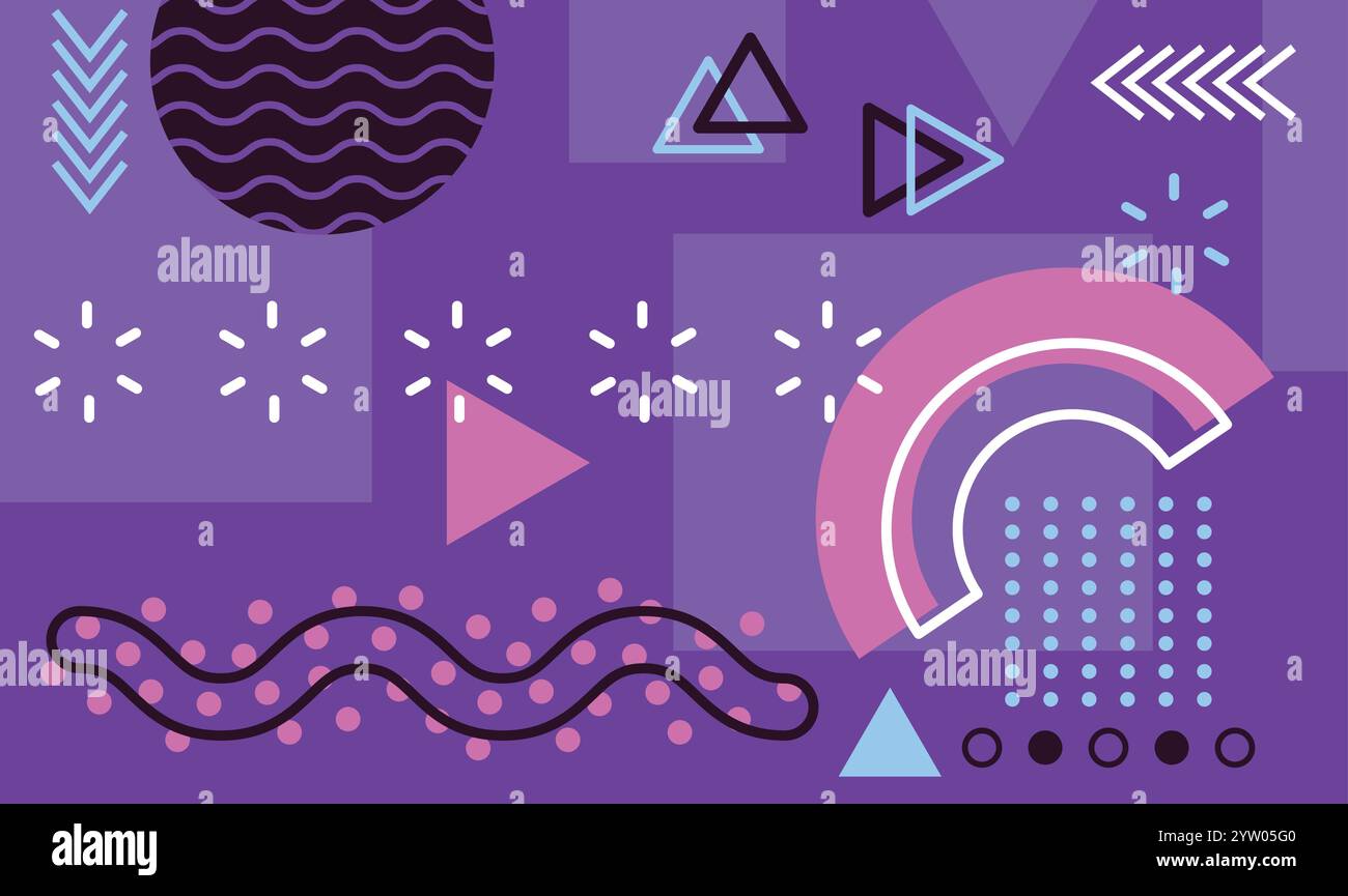 Geometric shapes and patterns create a vibrant memphis design ...