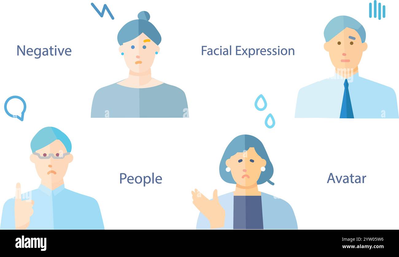 worried and confused facial expression -male and female face icons set ...