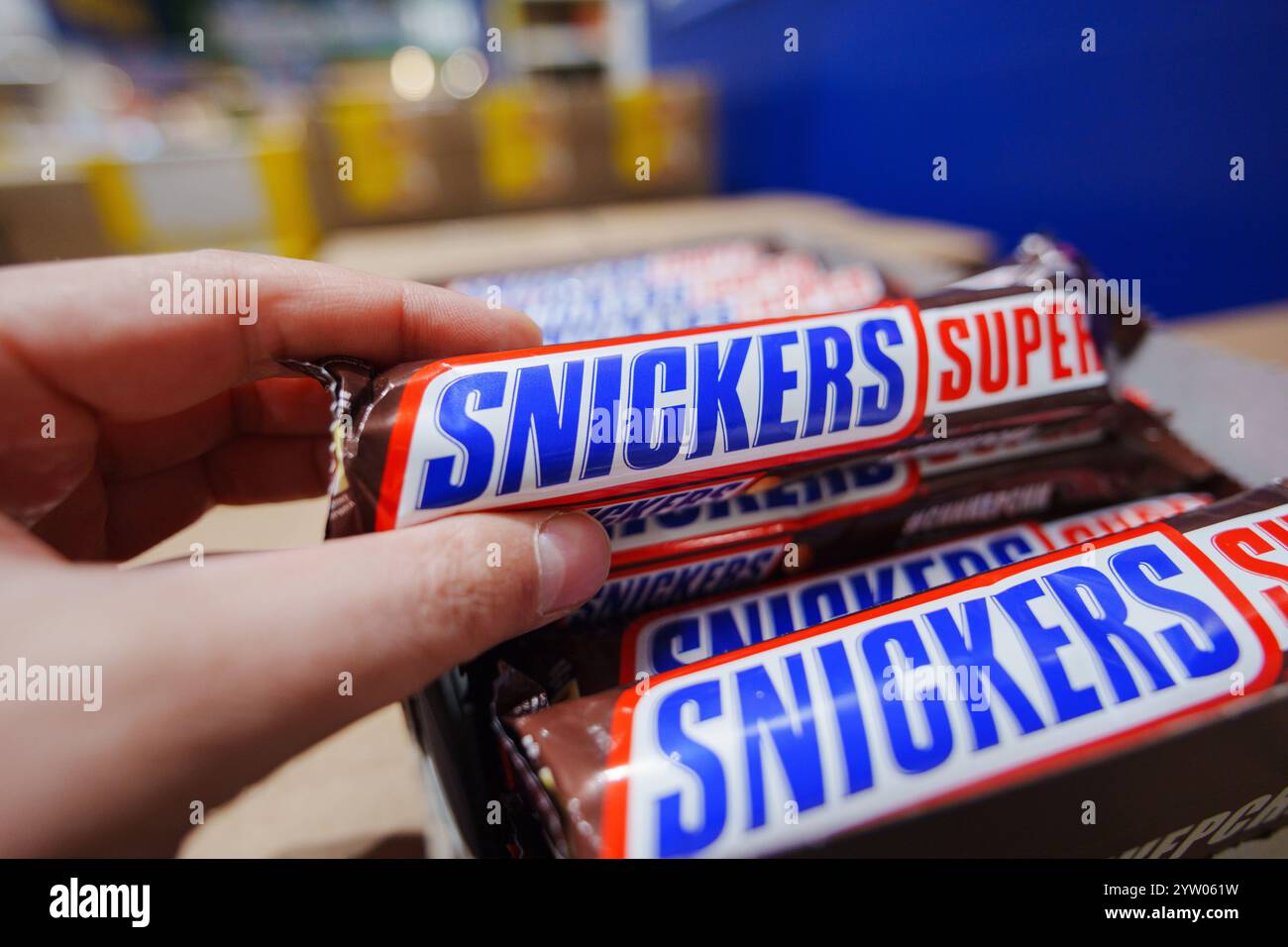 Tyumen, Russia-November 02, 2024: Snickers bars are produced by Mars ...