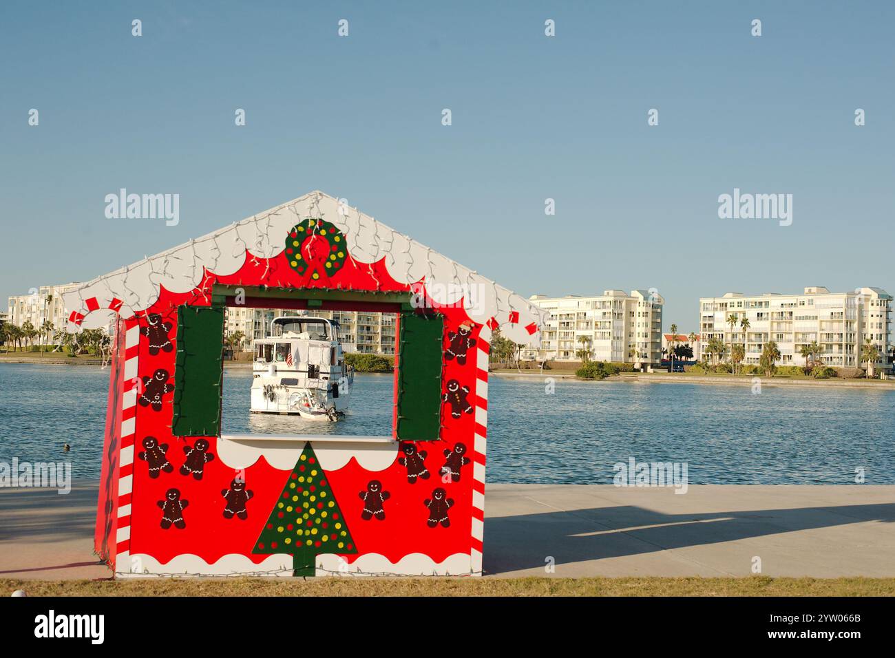 Wide Framed view through a red, white and green Christmas photo booth ...