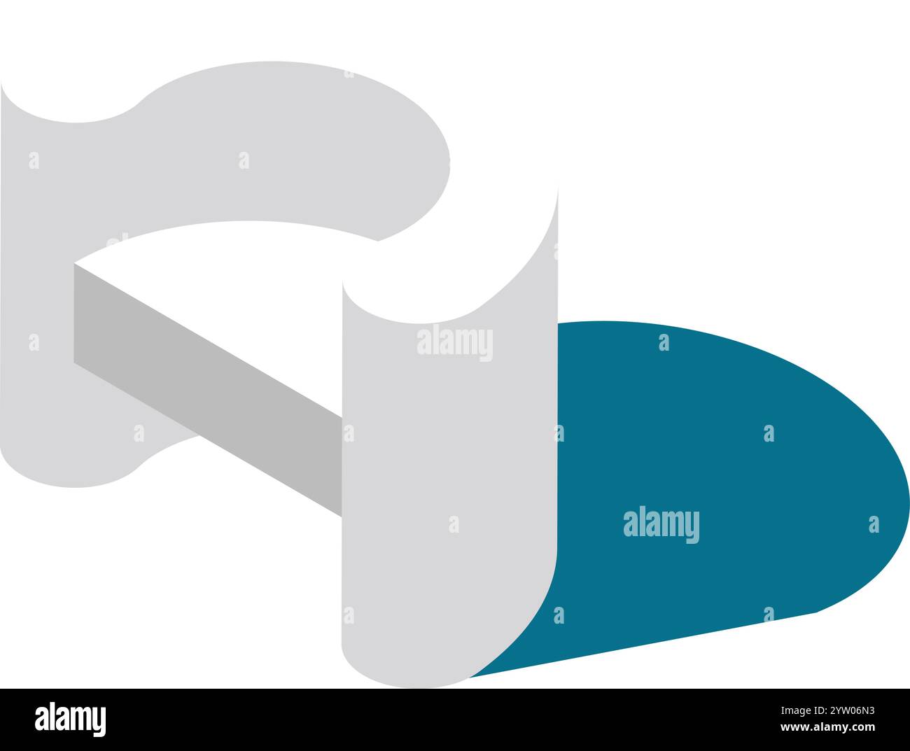 White abstract bridge casting a shadow on blue water surface ...