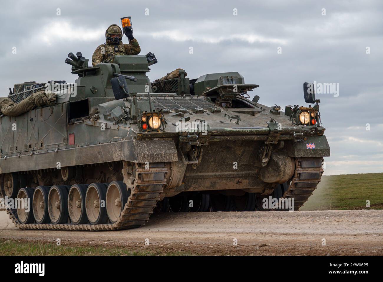 British army FV512 warrior MRV in action on a military exercise, Wilts ...
